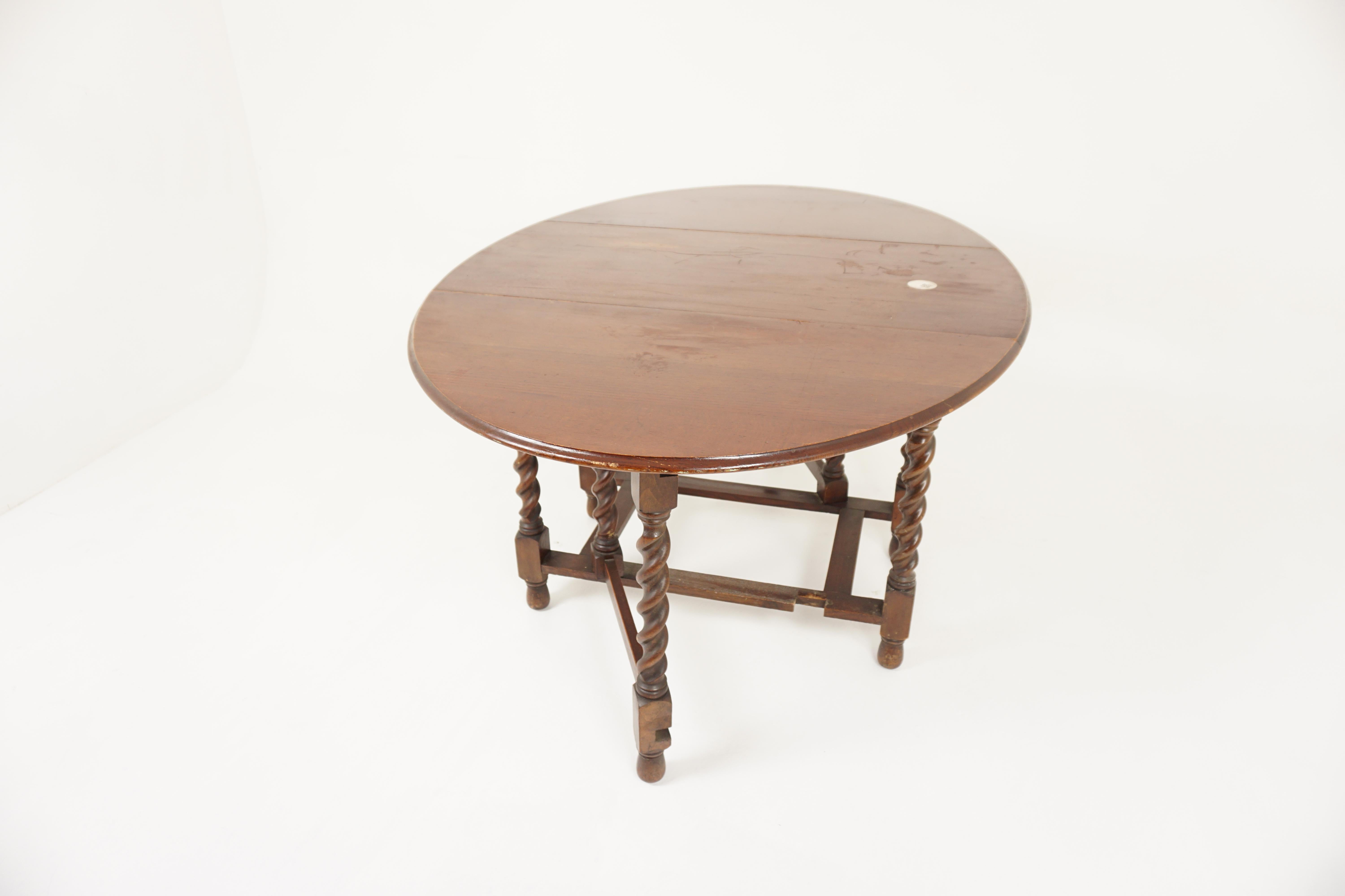 Antique Oak Barley Twist Gateleg Table, Drop Leaf, Scotland 1920, H1095 ...