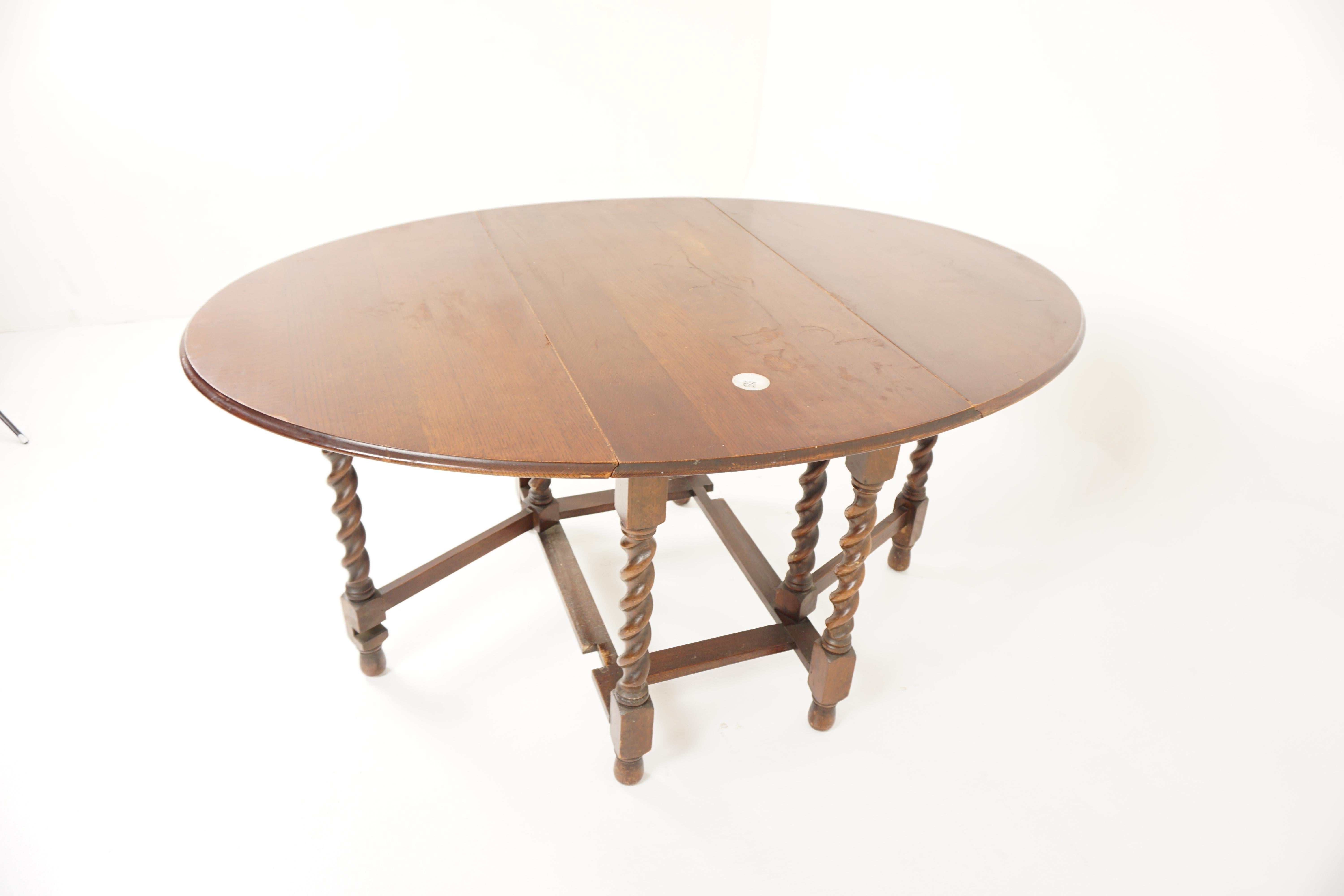 Antique Oak Barley Twist Gateleg Table, Drop Leaf, Scotland 1920, H1095 ...