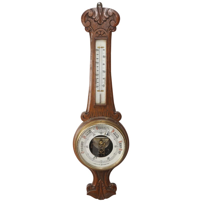 Antique Oak Barometer, Carved Oak Aneroid Barometer, Scotland, 1910 For ...