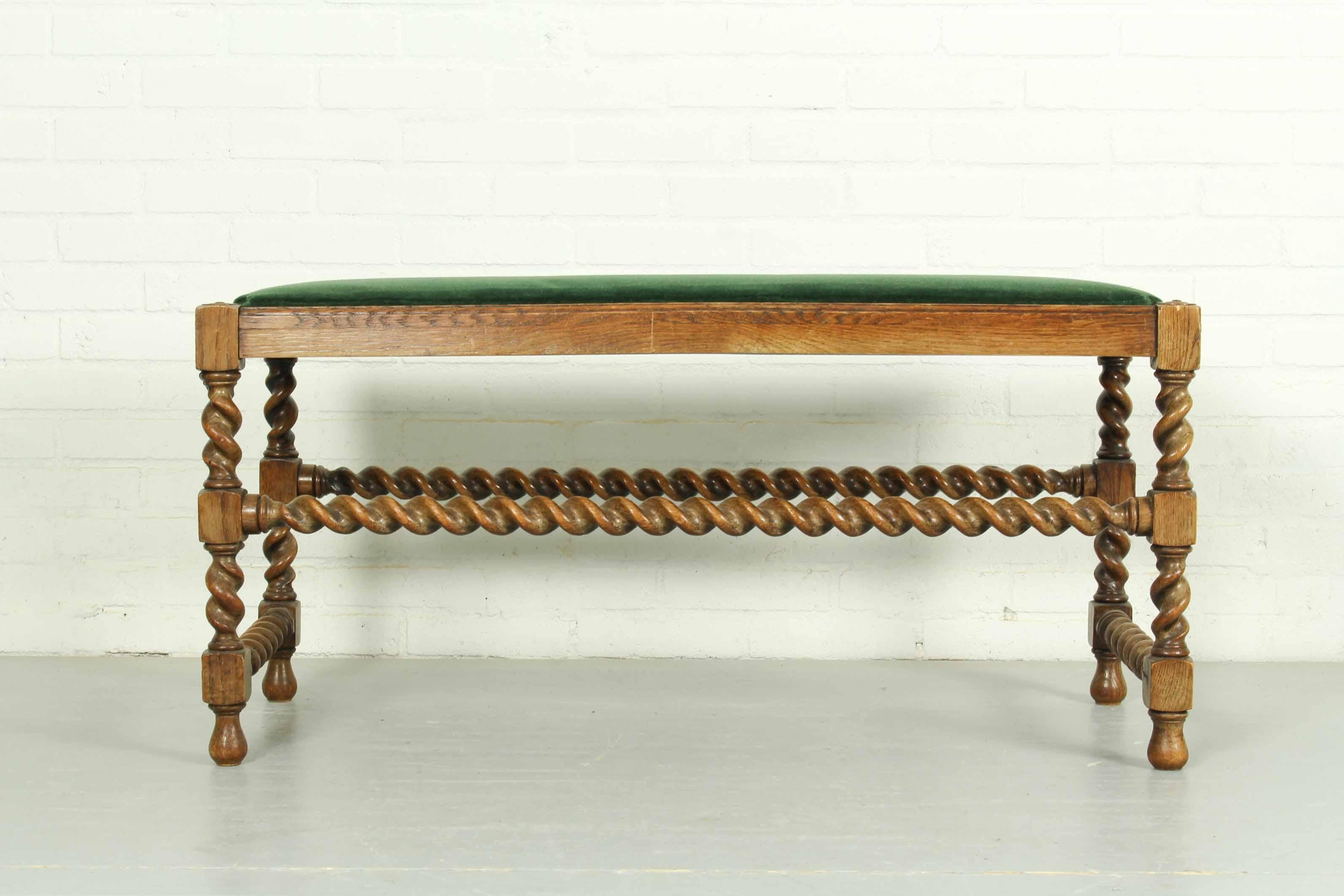 Antique Oak Bench with Barley Twisted Legs, circa 1880s at 1stDibs