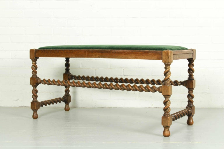 Antique Oak Bench with Barley Twisted Legs, circa 1880s at 1stDibs