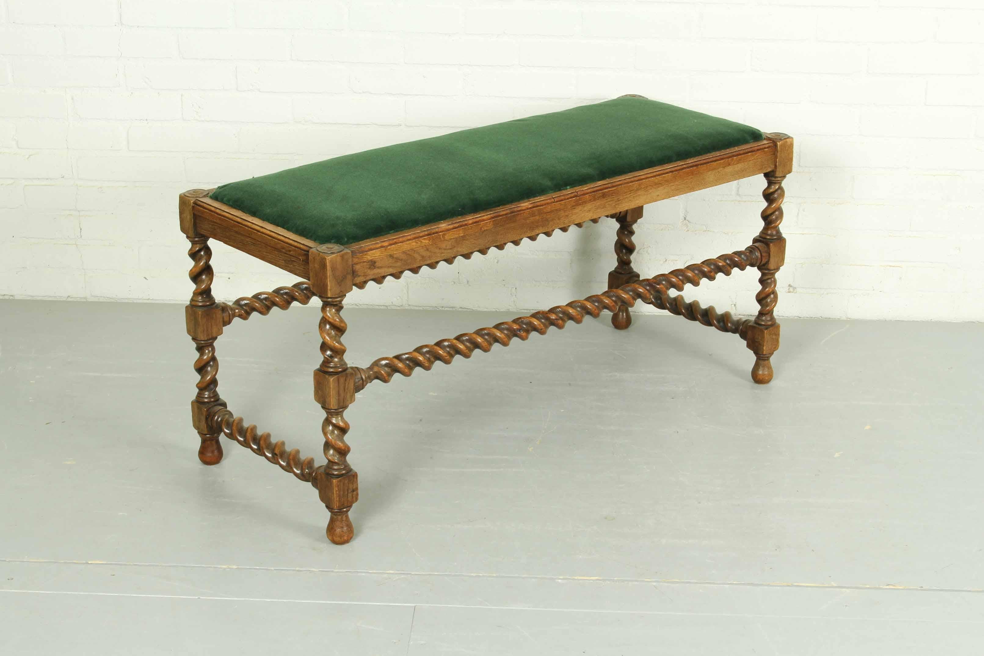 Antique Oak Bench with Barley Twisted Legs, circa 1880s at 1stDibs