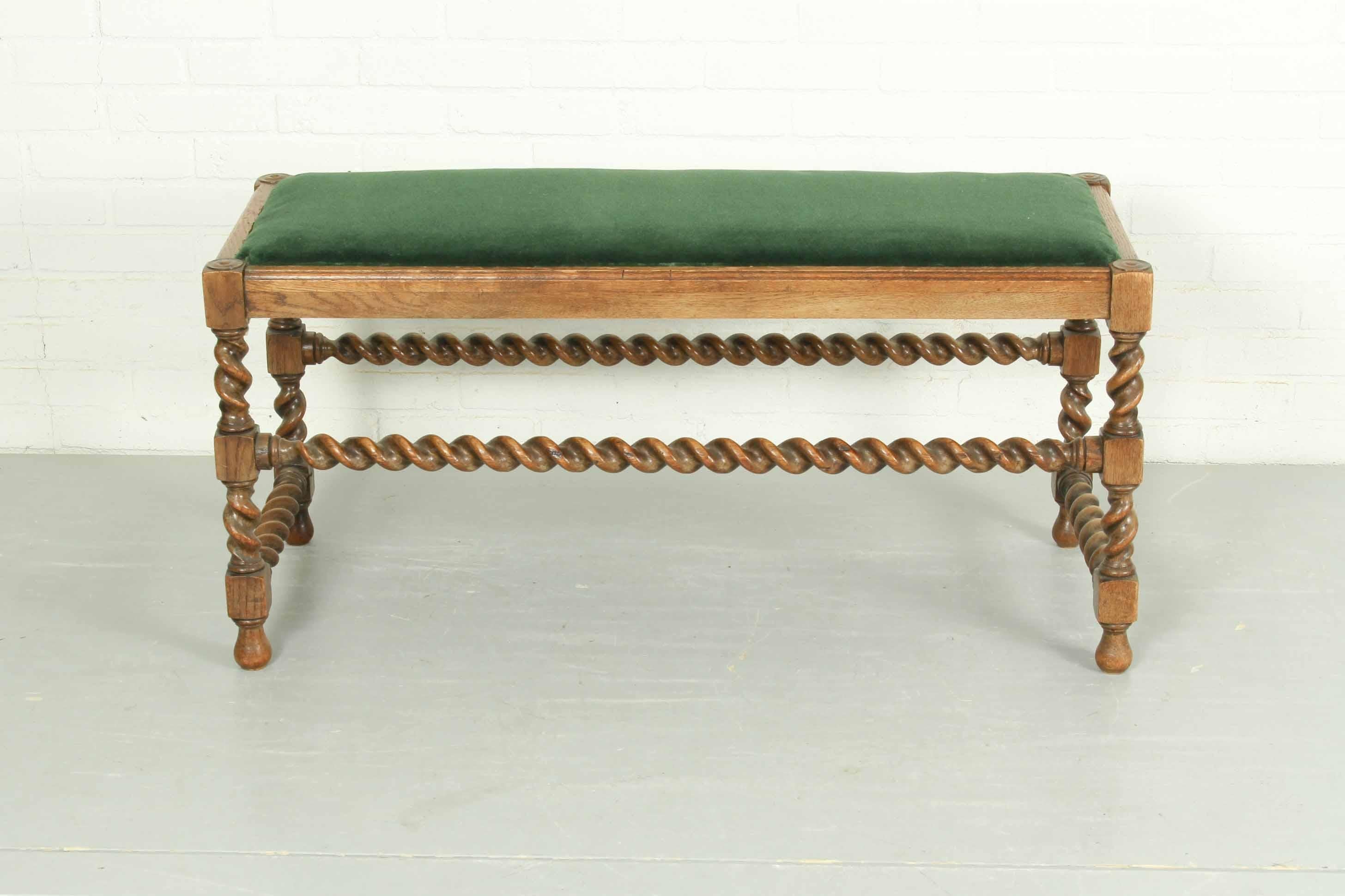 Antique Oak Bench with Barley Twisted Legs, circa 1880s at 1stDibs