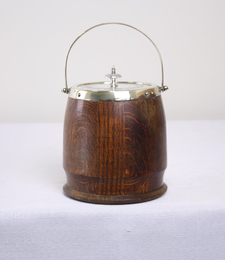 Antique Oak Biscuit Barrel For Sale at 1stDibs