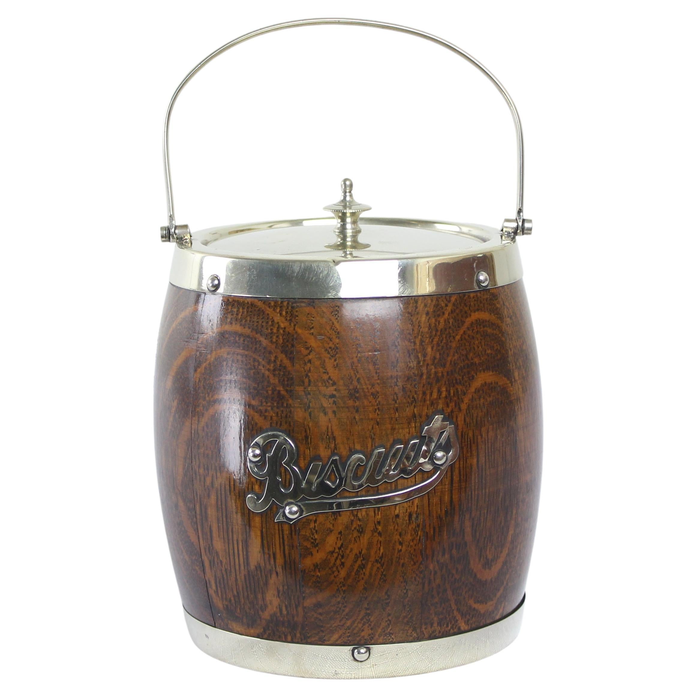 Antique Oak Biscuit Barrel For Sale at 1stDibs