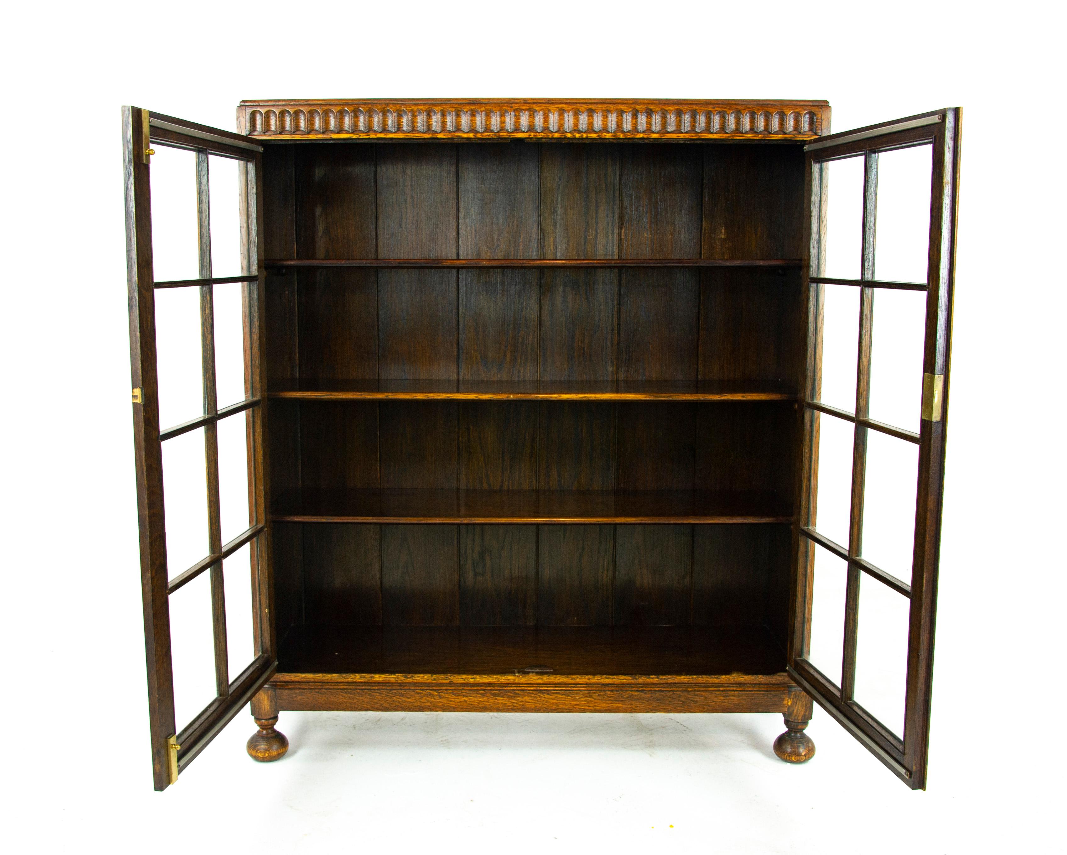 Antique Oak Bookcase, Tiger Oak, 2-Door Bookcase, Scotland 1930, B1404 ...
