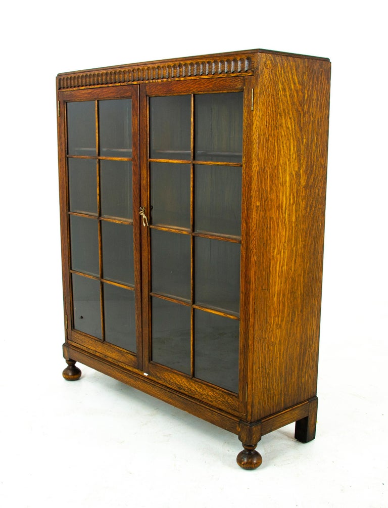Antique Oak Bookcase, Tiger Oak, 2-Door Bookcase, Scotland 1930, B1404 ...