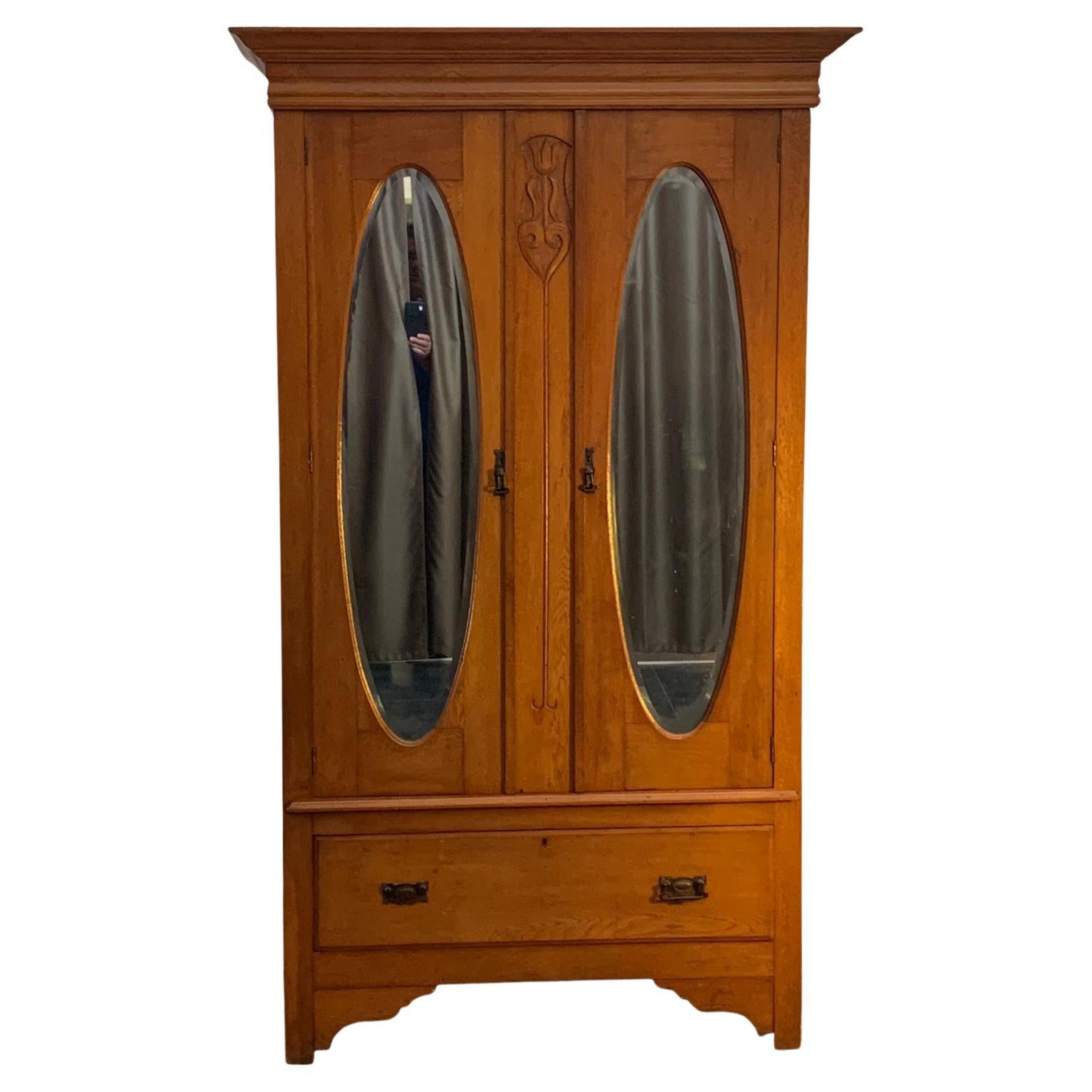 Dutch Oak Art Nouveau Armoir or Wardrobe, 1900s at 1stDibs