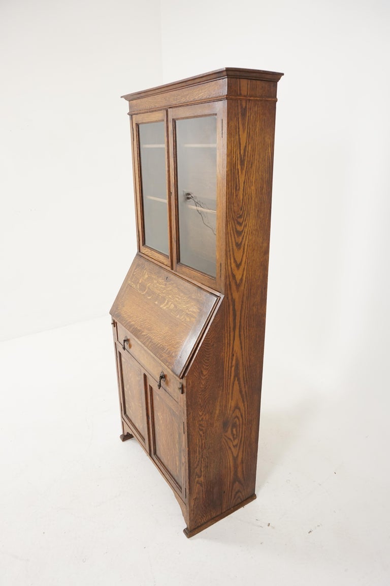 Antique Oak Desk, Drop Front Desk with Bookcase Top, Scotland 1910 ...