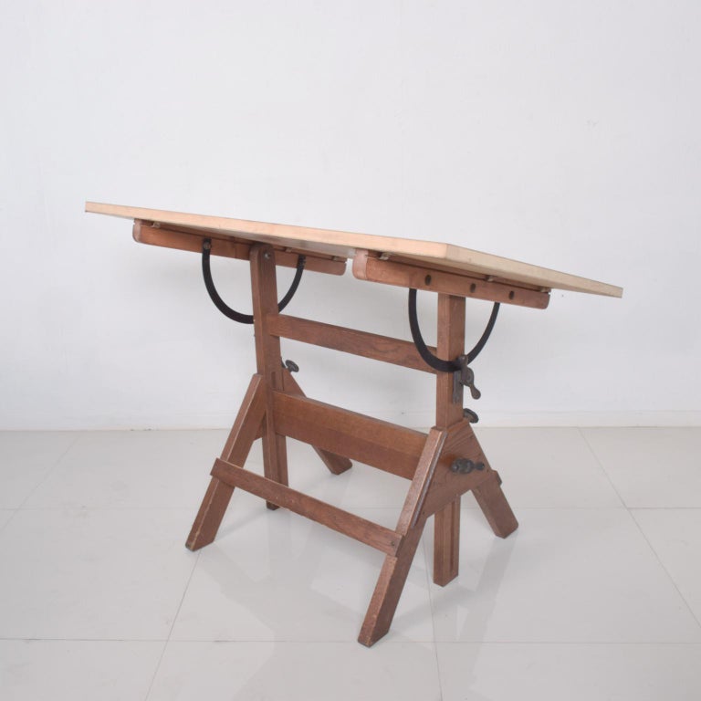 Antique Oak Drafting Table Adjustable Work Desk by Hamilton Industries ...