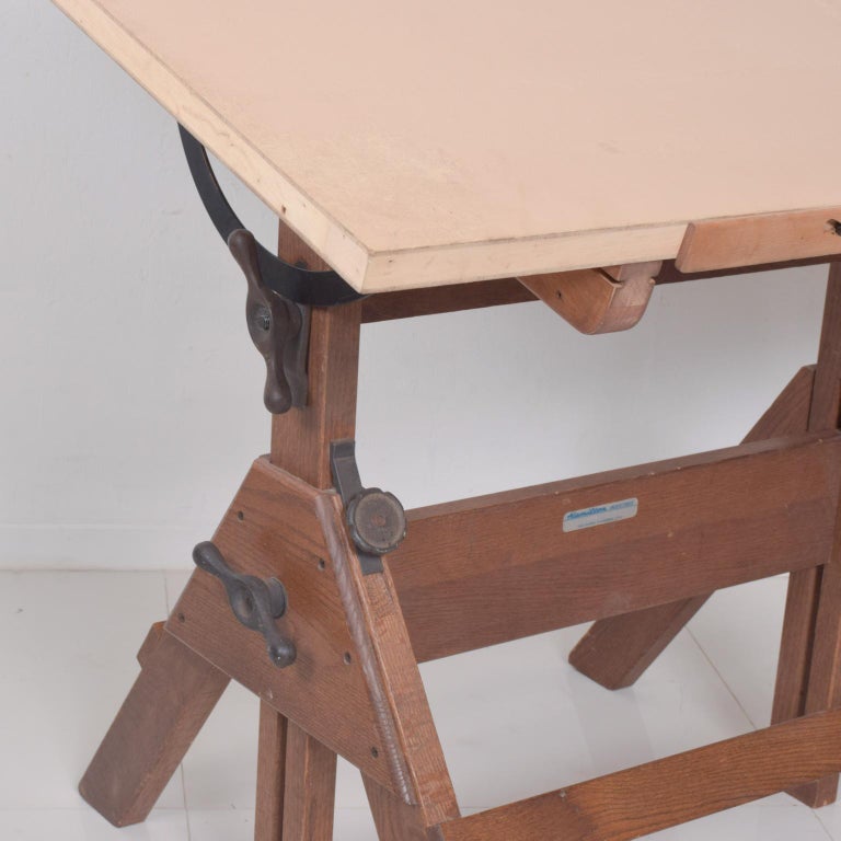 Antique Oak Drafting Table Adjustable Work Desk by Hamilton Industries ...