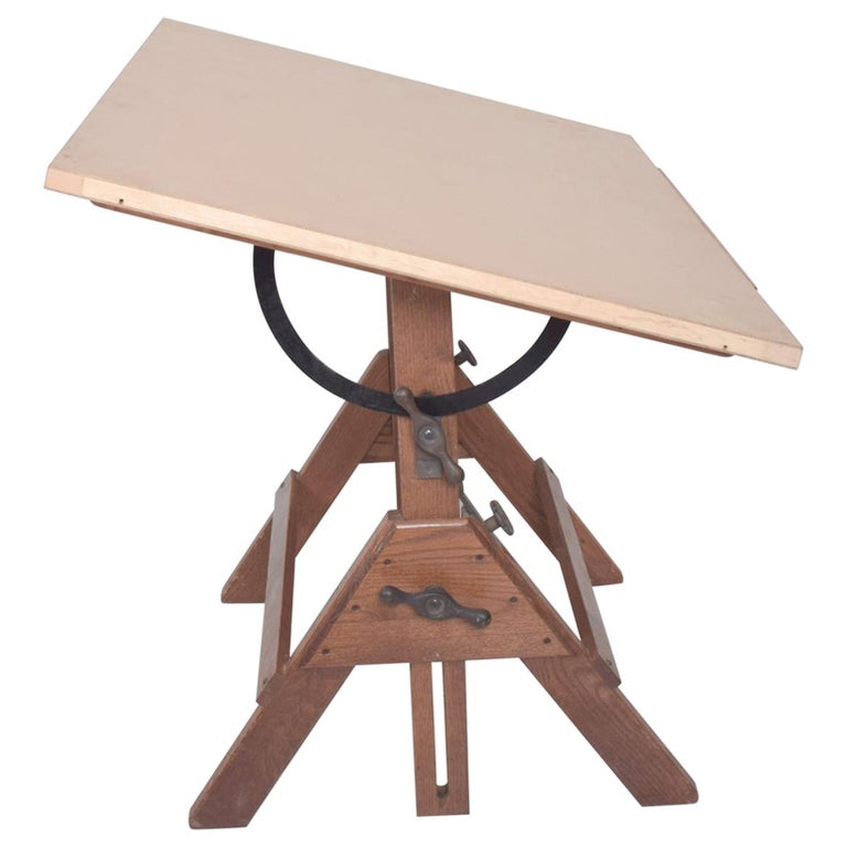 Antique Oak Drafting Table Adjustable Work Desk by Hamilton Industries ...
