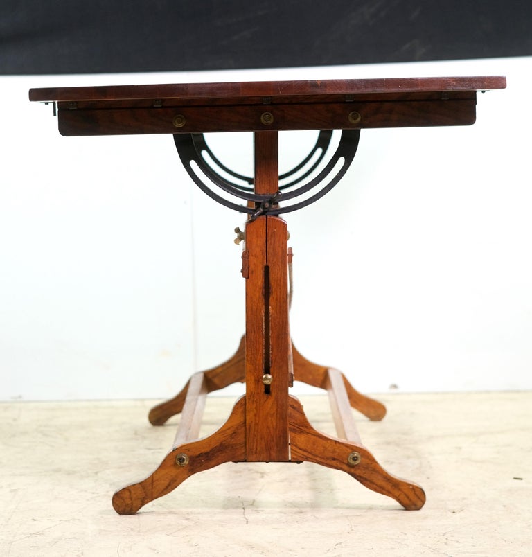 Antique Oak Drafting Table with Fruit Wood Legs and Steel Hardware For ...