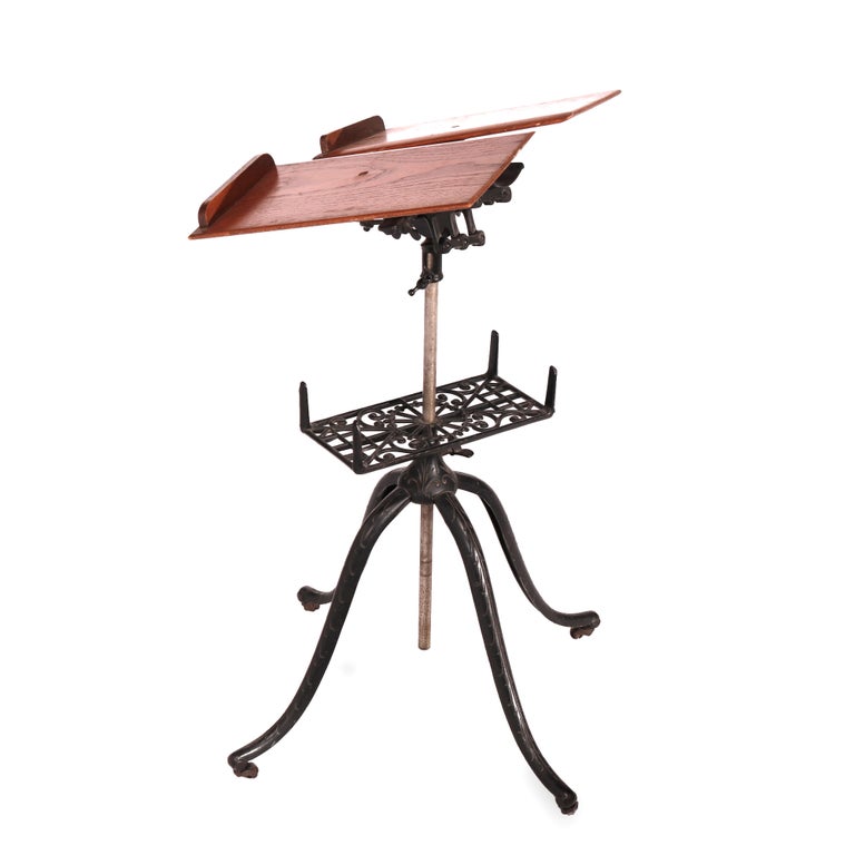 Antique Oak and Ebonized Iron Dictionary Stand circa 1900 For Sale at ...