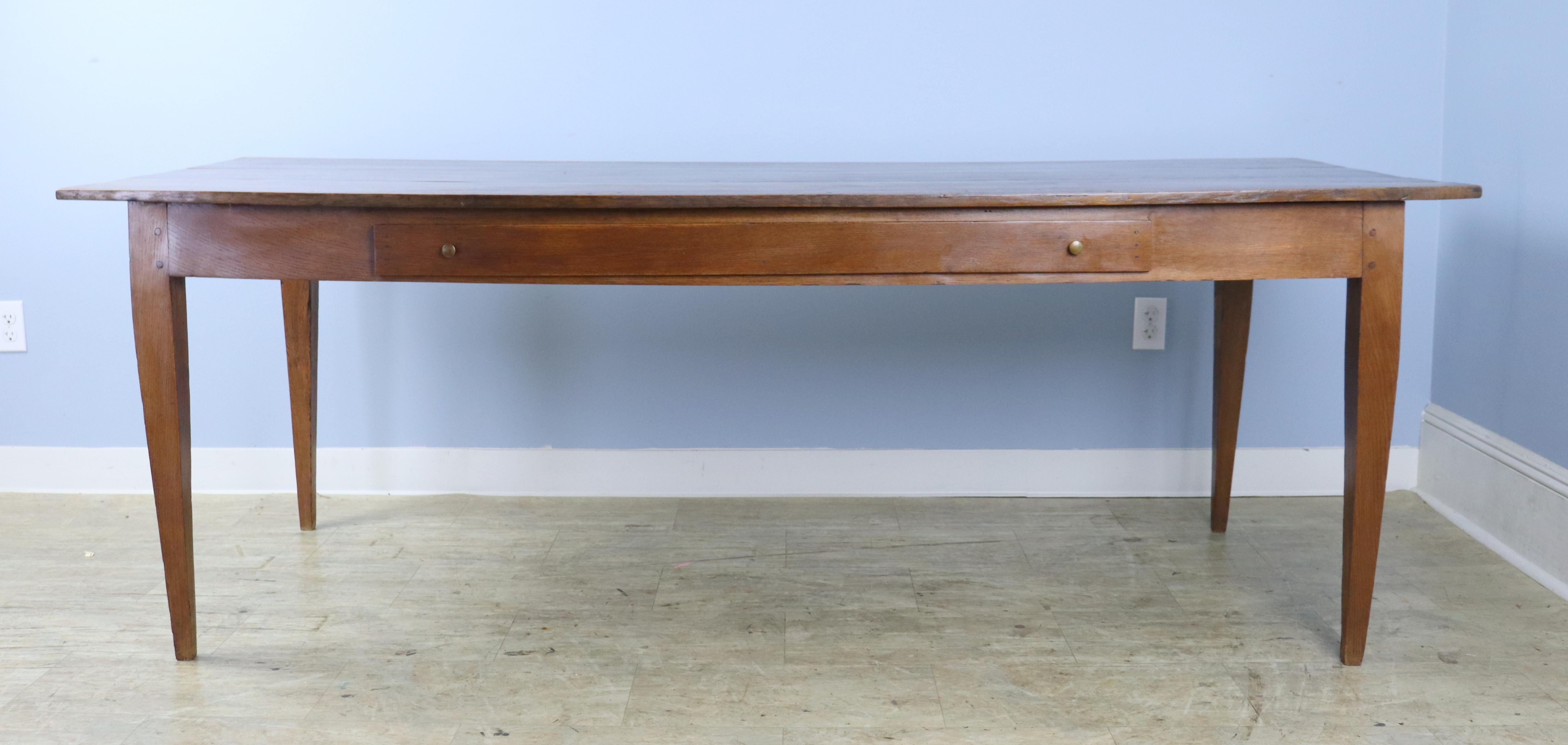 Antique Oak Farm Table with Large Drawer For Sale at 1stDibs