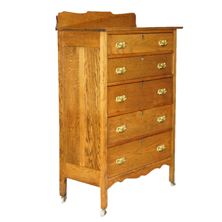 Antique Oak Five-Drawer High Chest Circa 1900 at 1stDibs