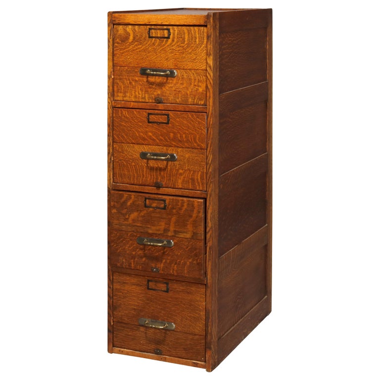 Antique Oak Four-Drawer Paneled Filing Cabinet, circa 1900 at 1stDibs
