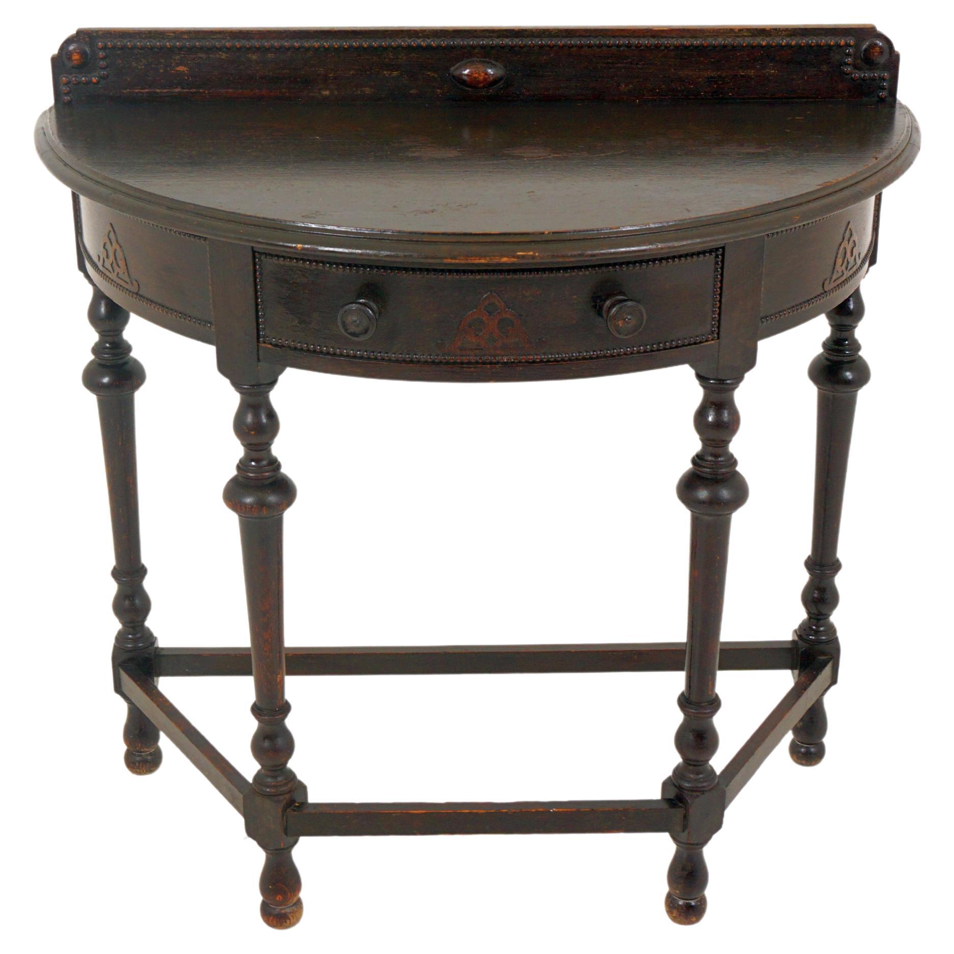 Antique Oak Hall Table, Half Moon Side Table, Scotland 1920, B2680 at ...