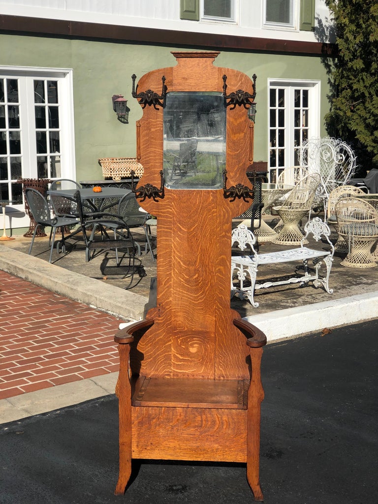 Antique Oak Hall Tree with Mirror at 1stDibs | oak hall tree with mirror