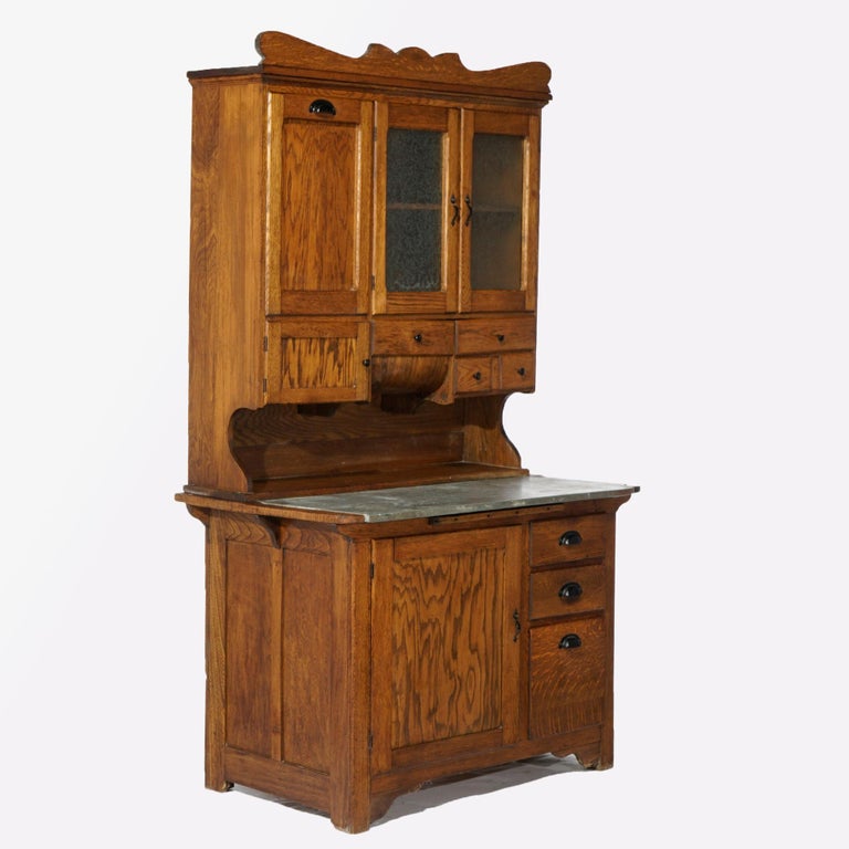 Antique Oak Hoosier Kitchen Cabinet Circa 1900 For Sale at 1stDibs