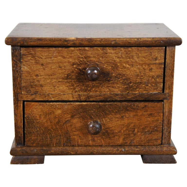 Antique Oak Miniature Salesman Sample Chest Felt Lined Jewellery Vanity ...