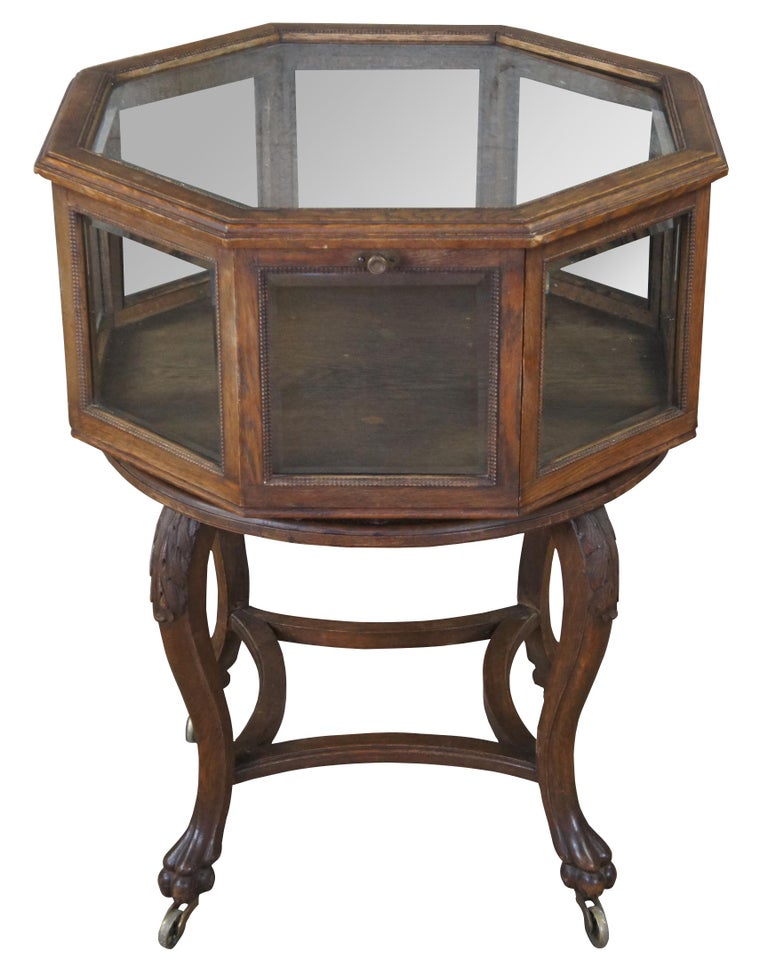 Antique Oak Octagonal Rotating Showcase Vitrine Bijouterie Display ...