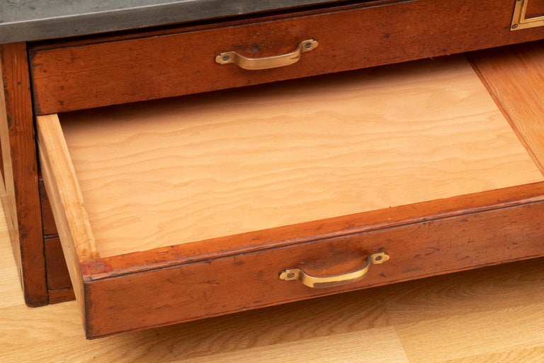 Antique Oak Plans Map Chest Coffee Table with Zinc Top with 4 Wooden ...
