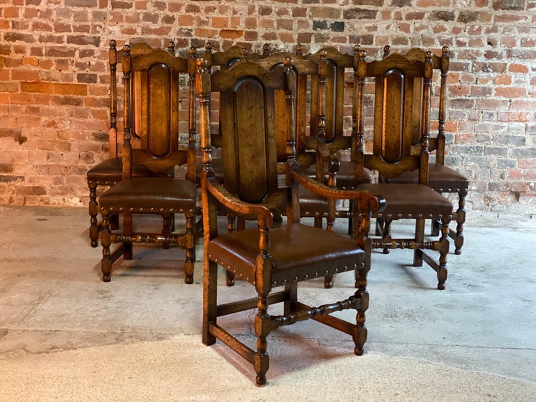 Antique Oak Refectory Dining Table and Eight Chairs 19th Century, circa ...