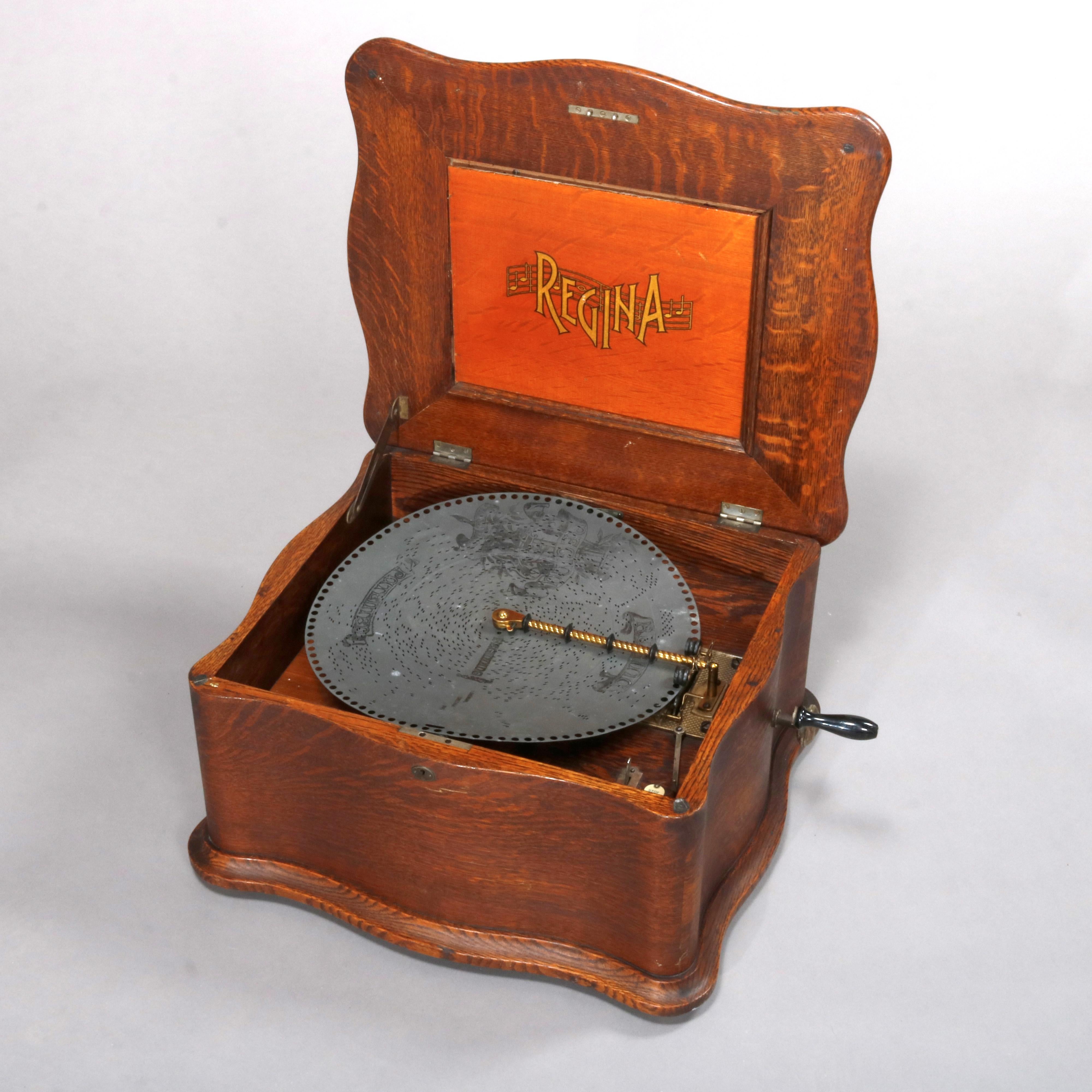 Antique Oak Regina Double Comb Disc Music Box Player with Ten Discs ...