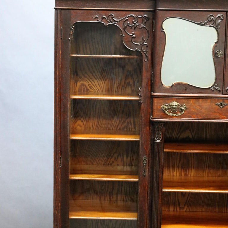 Antique Oak RJ Horner School Mirrored Bookcase, circa 1910 at 1stDibs