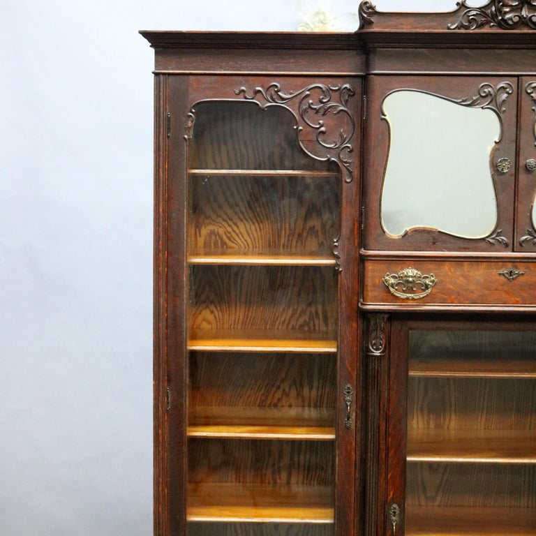 Antique Oak RJ Horner School Mirrored Bookcase, circa 1910 at 1stDibs