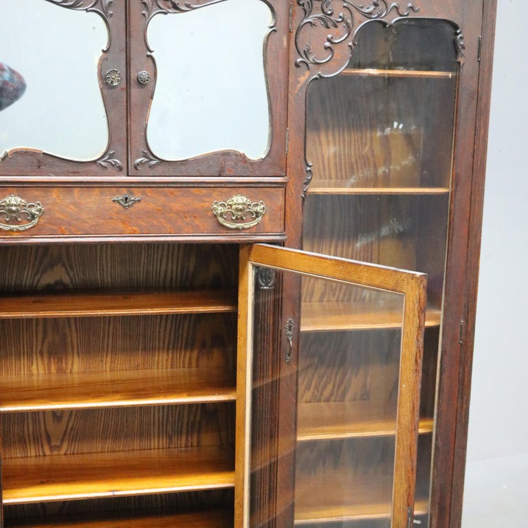 Antique Oak RJ Horner School Mirrored Bookcase, circa 1910 at 1stDibs
