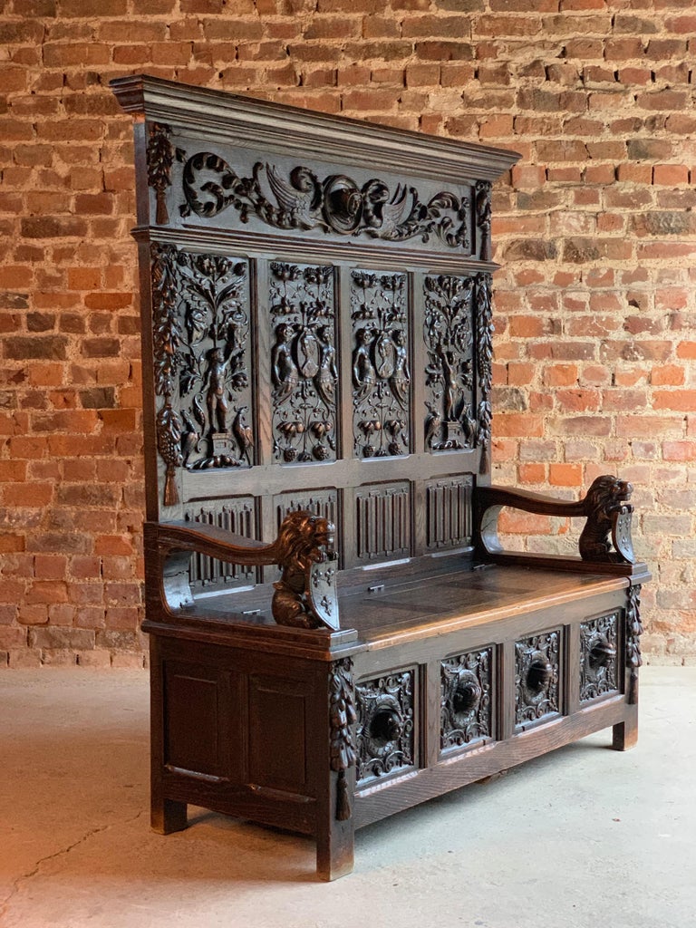 Antique Oak Settle Bench Heavily Carved 19th Century Victorian, circa ...