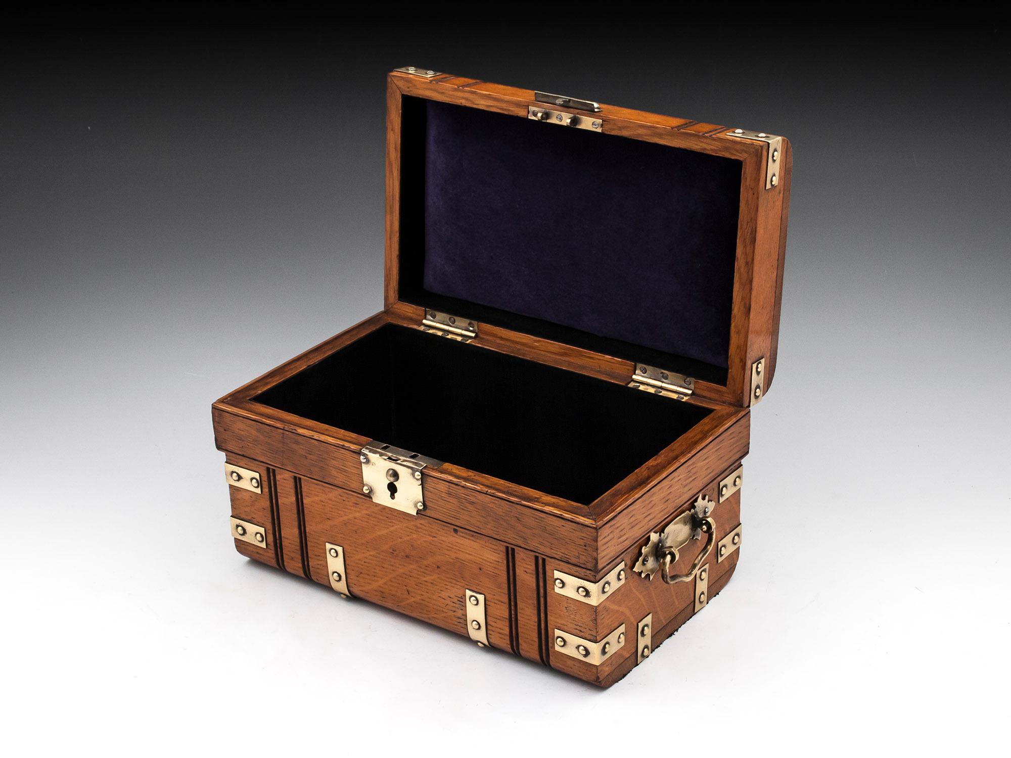 Antique Oak Silk Velvet Luggage Trunk Box, 20th Century at 1stDibs