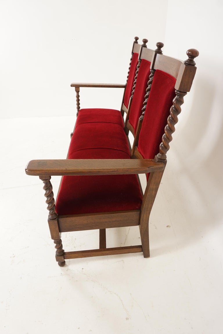 Antique Oak Sofa, Jacobean Style Barley Twist Three-Seat Settee ...