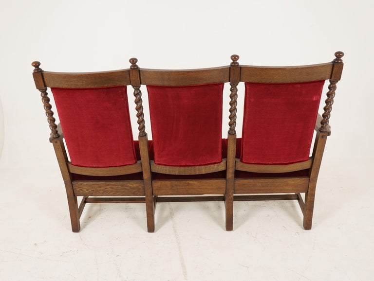 Antique Oak Sofa, Jacobean Style Barley Twist Three-Seat Settee ...