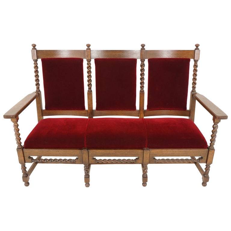 Antique Oak Sofa, Jacobean Style Barley Twist Three-Seat Settee ...