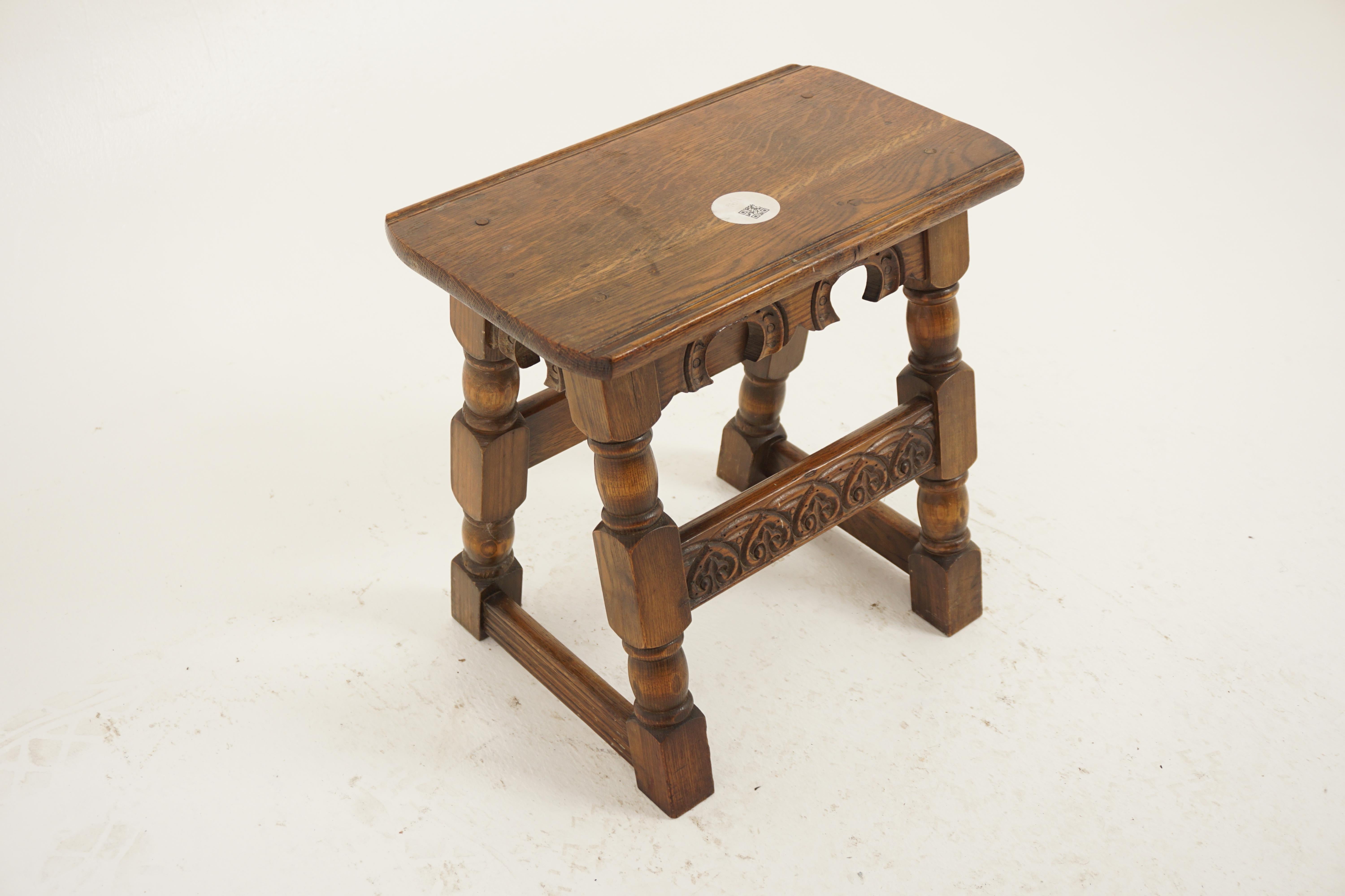 Antique Oak Stool, Vintage Carved Oak Bench, Table, Scotland 1930 ...