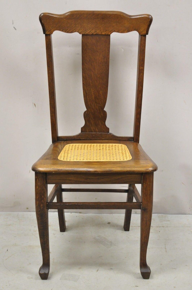 Antique Oak T Back Dining Side Chairs with Cane Seat, Set of 4 For Sale ...
