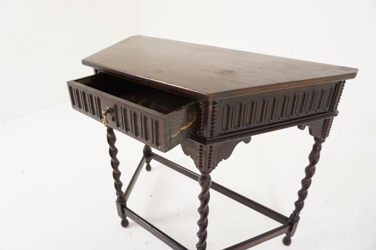Antique Oak Table, Barley Twist Hall Table with Drawer, Scotland 1920 ...
