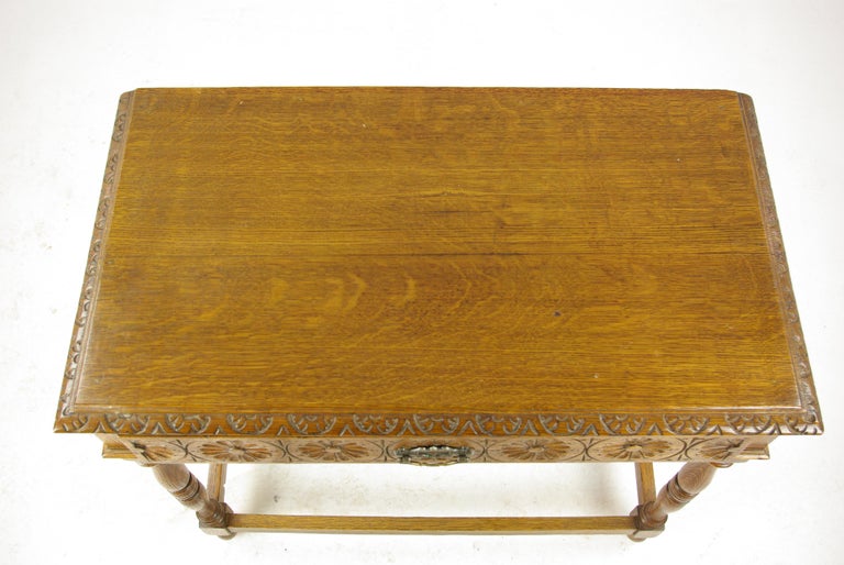 Antique Oak Table, Carved Tiger Oak Hall Table, Scotland, 1910s, B1420A ...