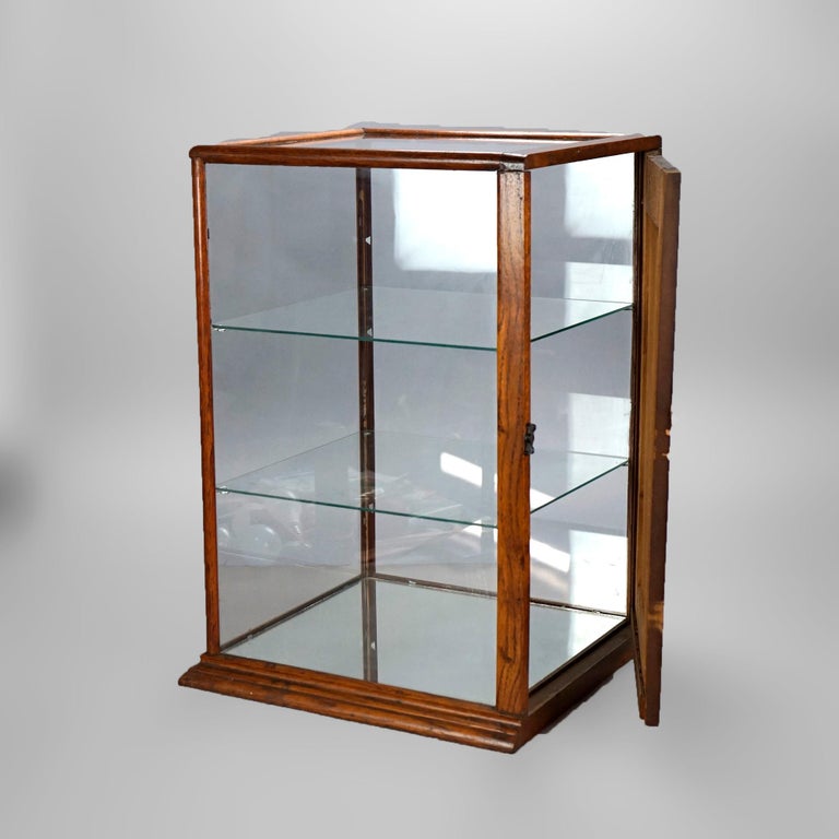 Antique Oak Table Top Country Store Mirrored Display Showcase Display ...