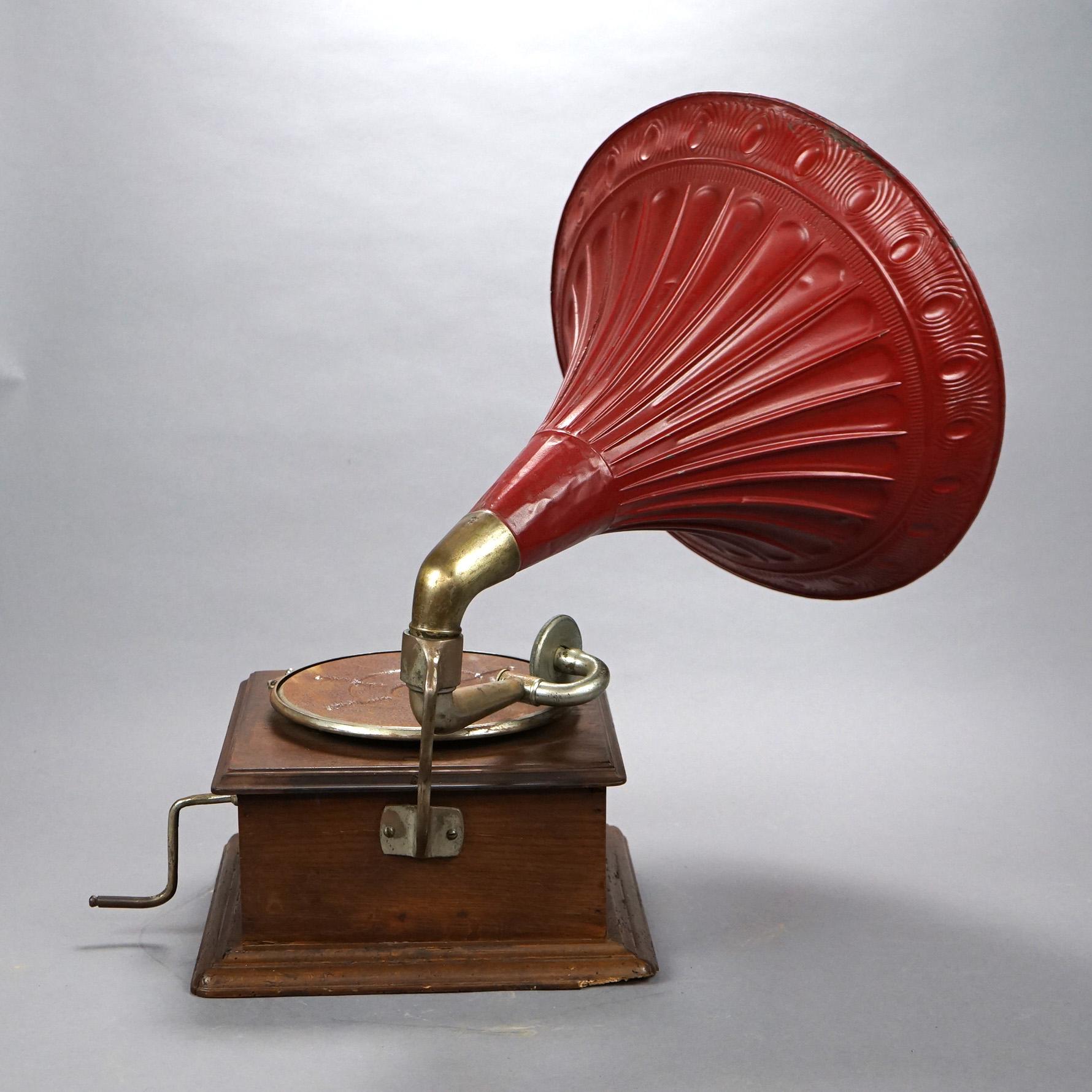 Antique Oak Table Top Phonograph with Horn, circa 1910 For Sale at 1stDibs