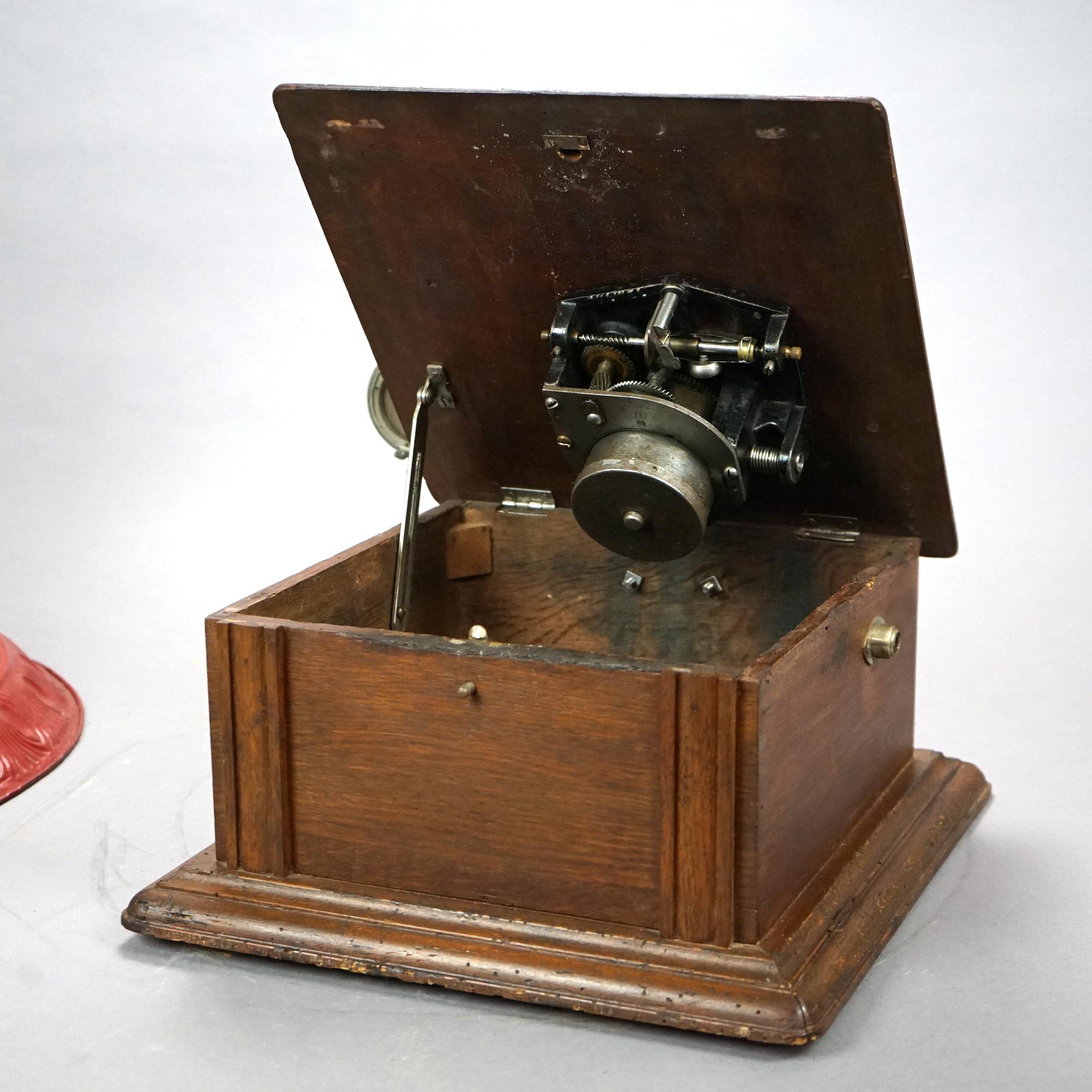 Antique Oak Table Top Phonograph with Horn, circa 1910 For Sale at 1stDibs