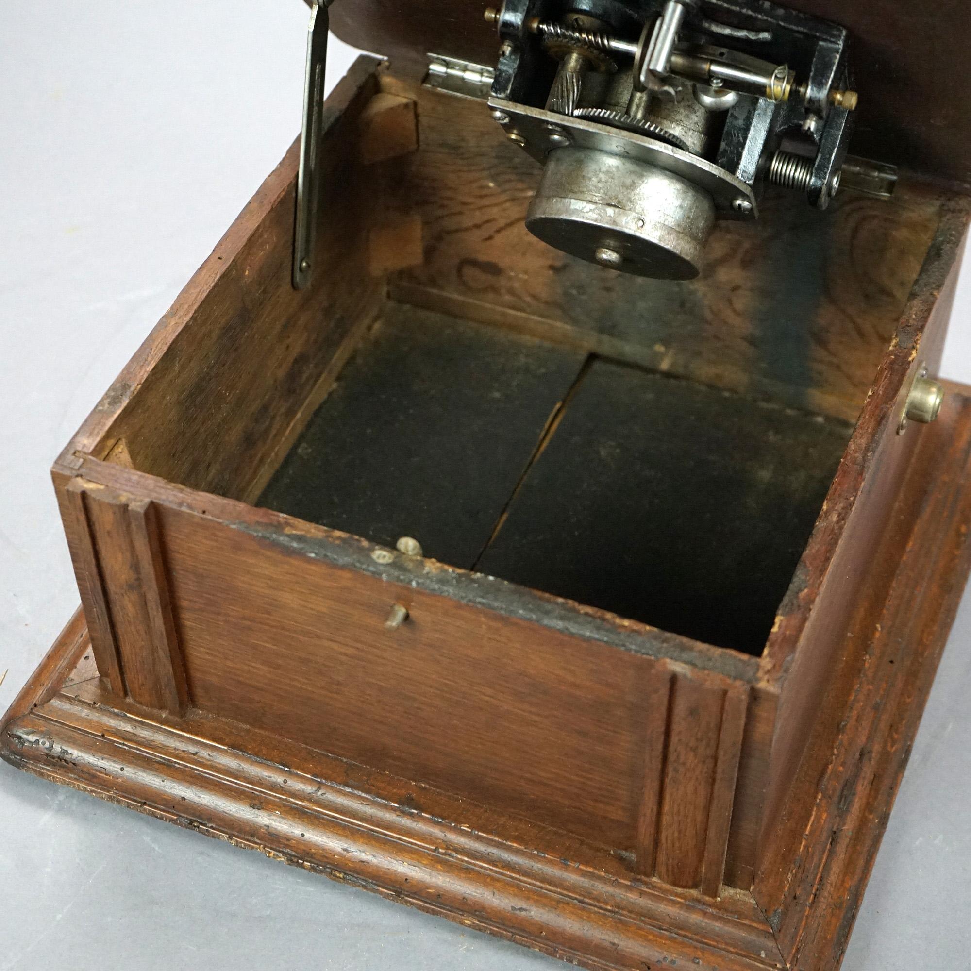 Antique Oak Table Top Phonograph with Horn, circa 1910 For Sale at 1stDibs