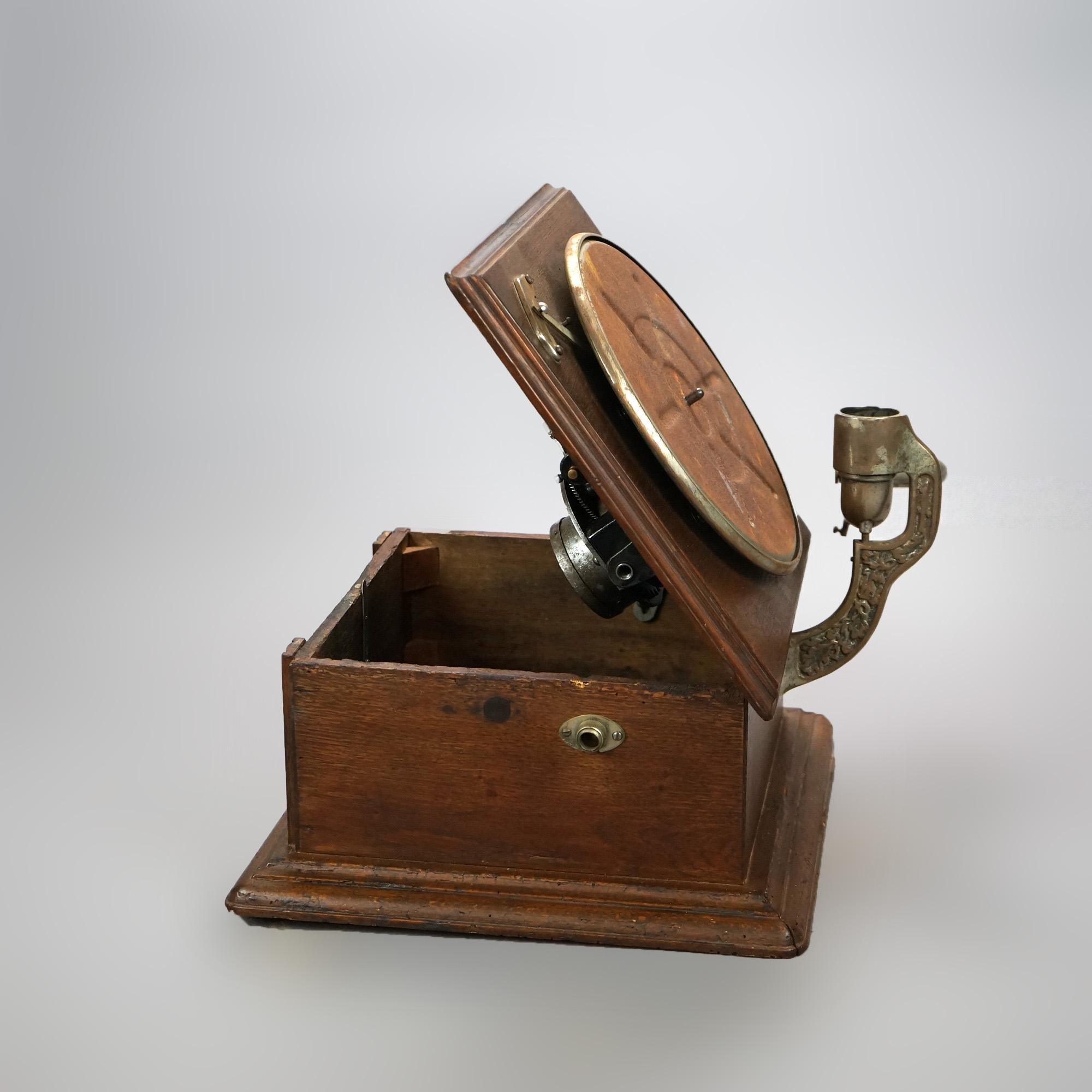 Antique Oak Table Top Phonograph with Horn, circa 1910 For Sale at 1stDibs