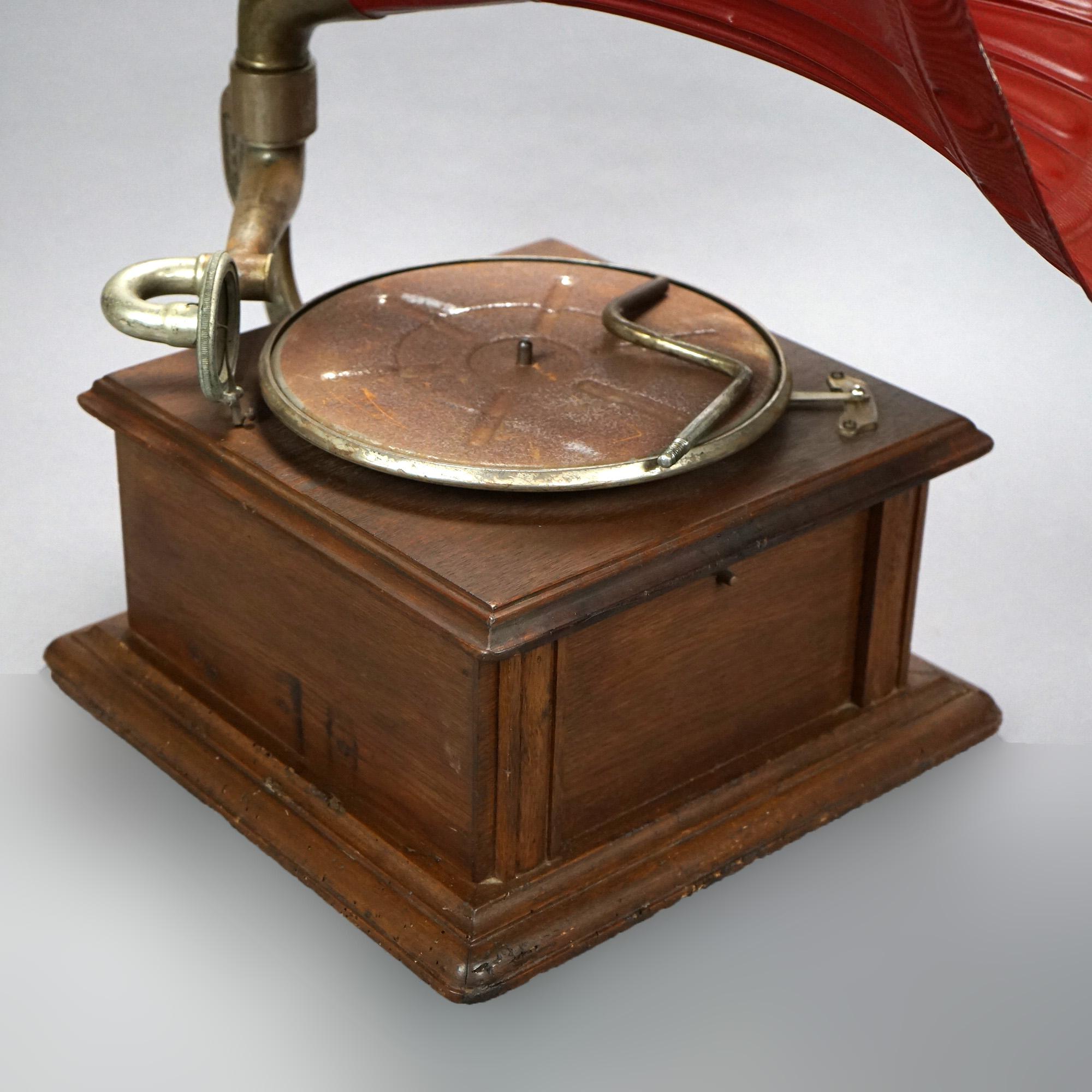 Antique Oak Table Top Phonograph with Horn, circa 1910 For Sale at 1stDibs