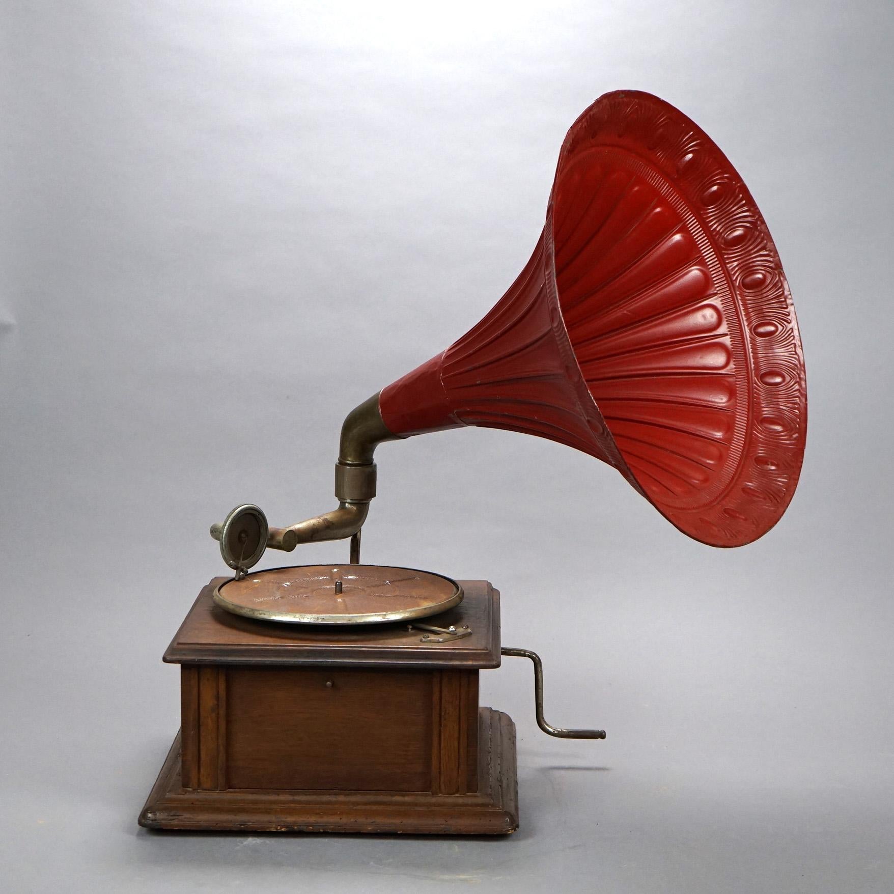 Antique Oak Table Top Phonograph with Horn, circa 1910 For Sale at 1stDibs