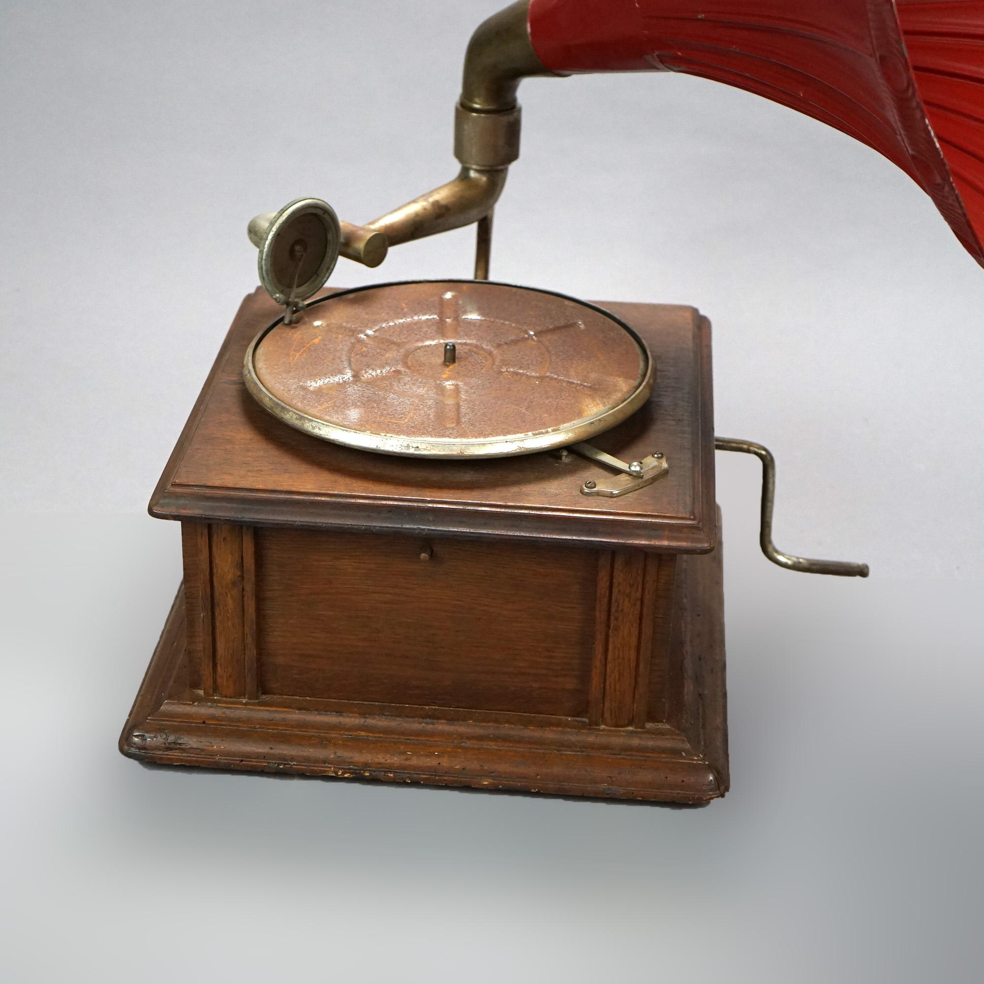Antique Oak Table Top Phonograph with Horn, circa 1910 For Sale at 1stDibs