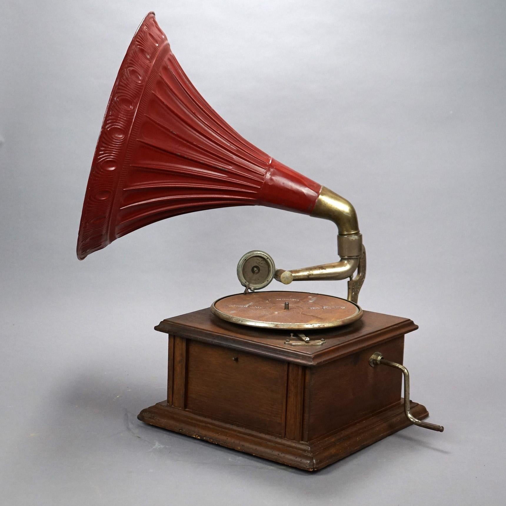 Antique Oak Table Top Phonograph with Horn, circa 1910 For Sale at 1stDibs
